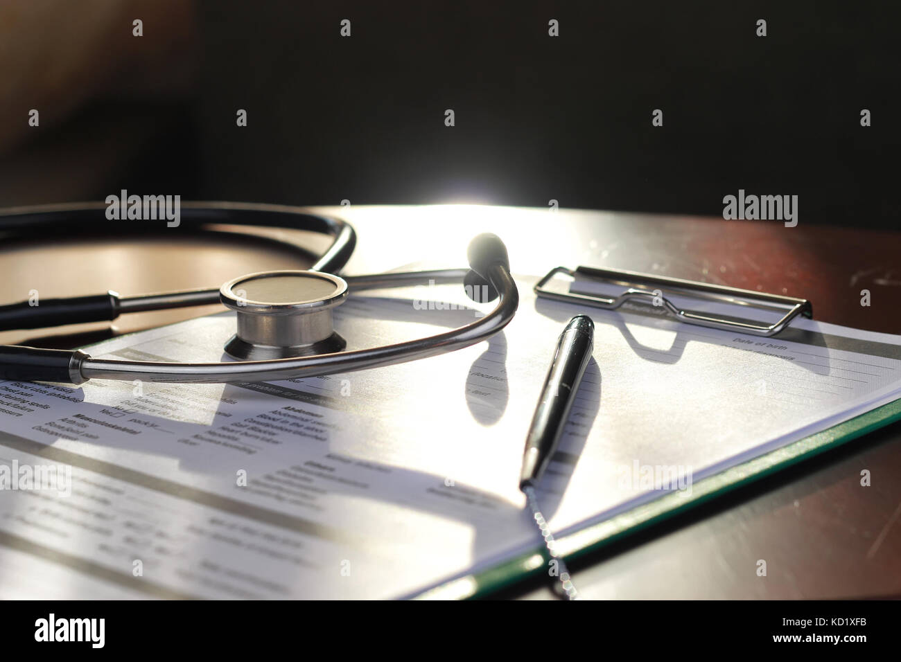 stethoscope medical documents pen Stock Photo - Alamy