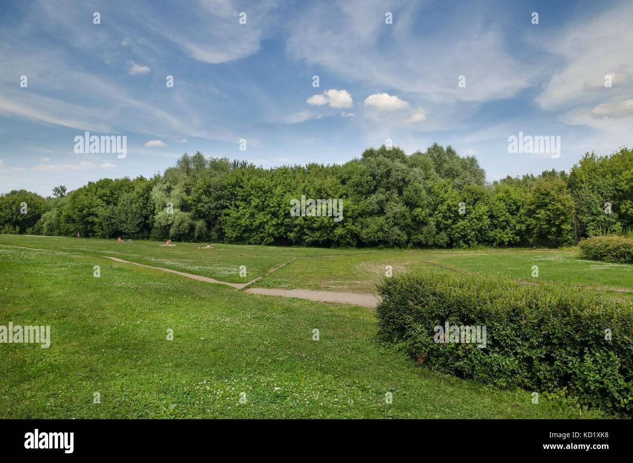 Blue sky, green grass and park in Moscow, Russia Stock Photo - Alamy