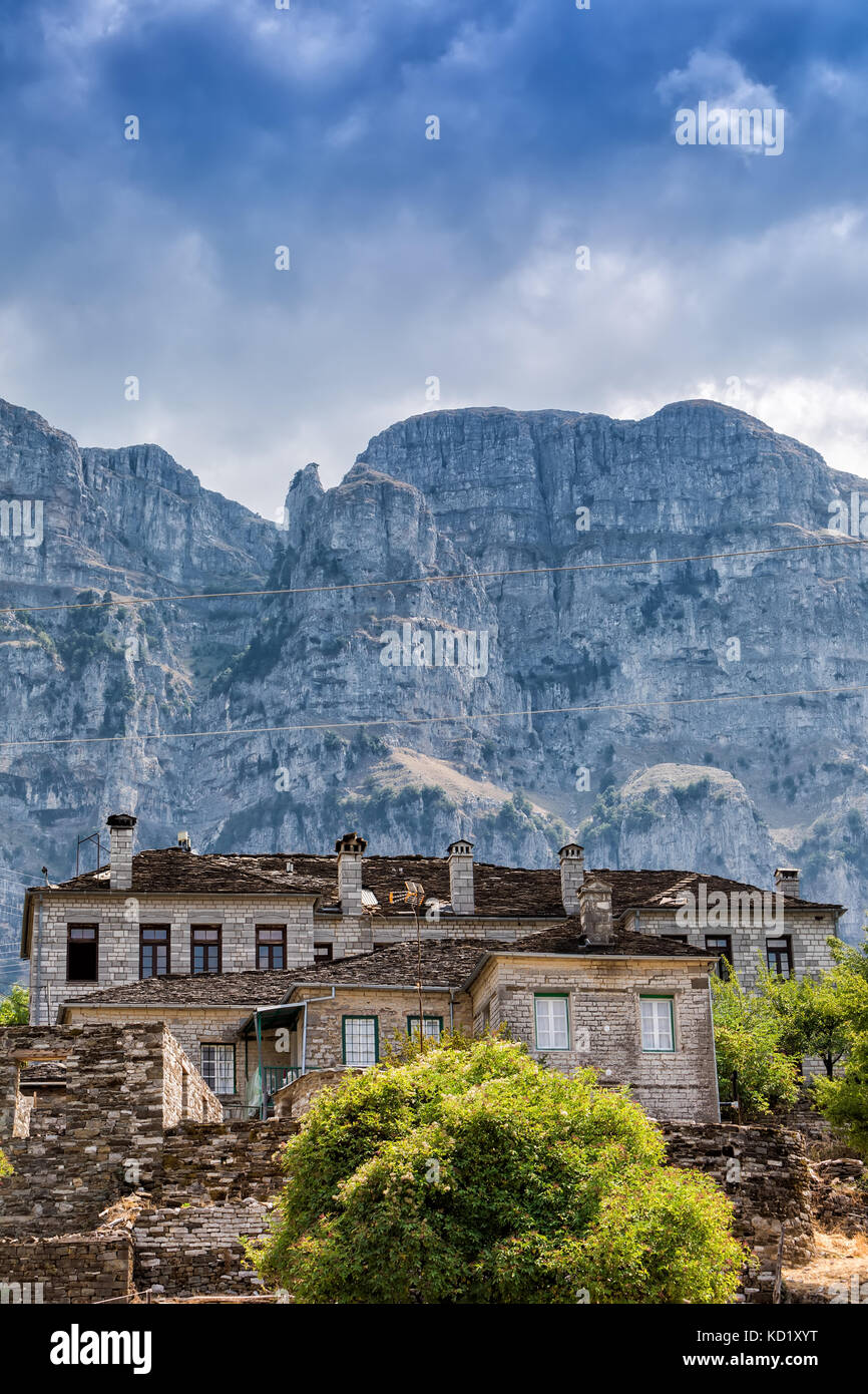 old stone houses in the village Papingo of Zagorochoria, Epirus ...