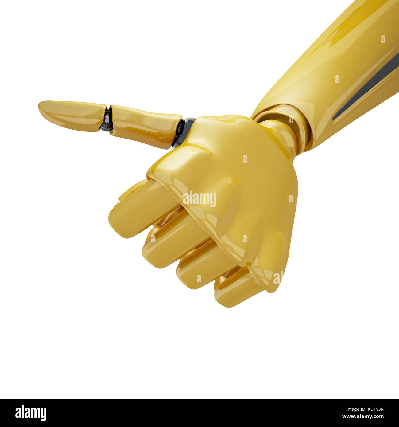Gold 3d robotic hand giving the "yeah" sign. Including clipping path ...