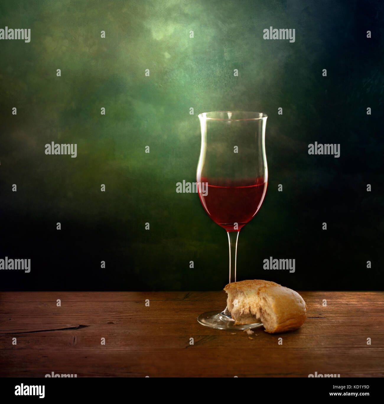 Red wine and bread. Dark background Stock Photo - Alamy