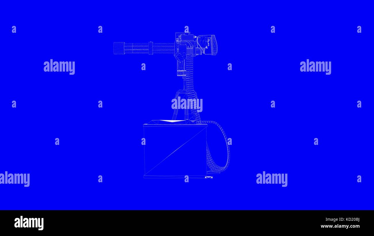 3d rendering of a blueprint shoot gun in white lines on a blue ...