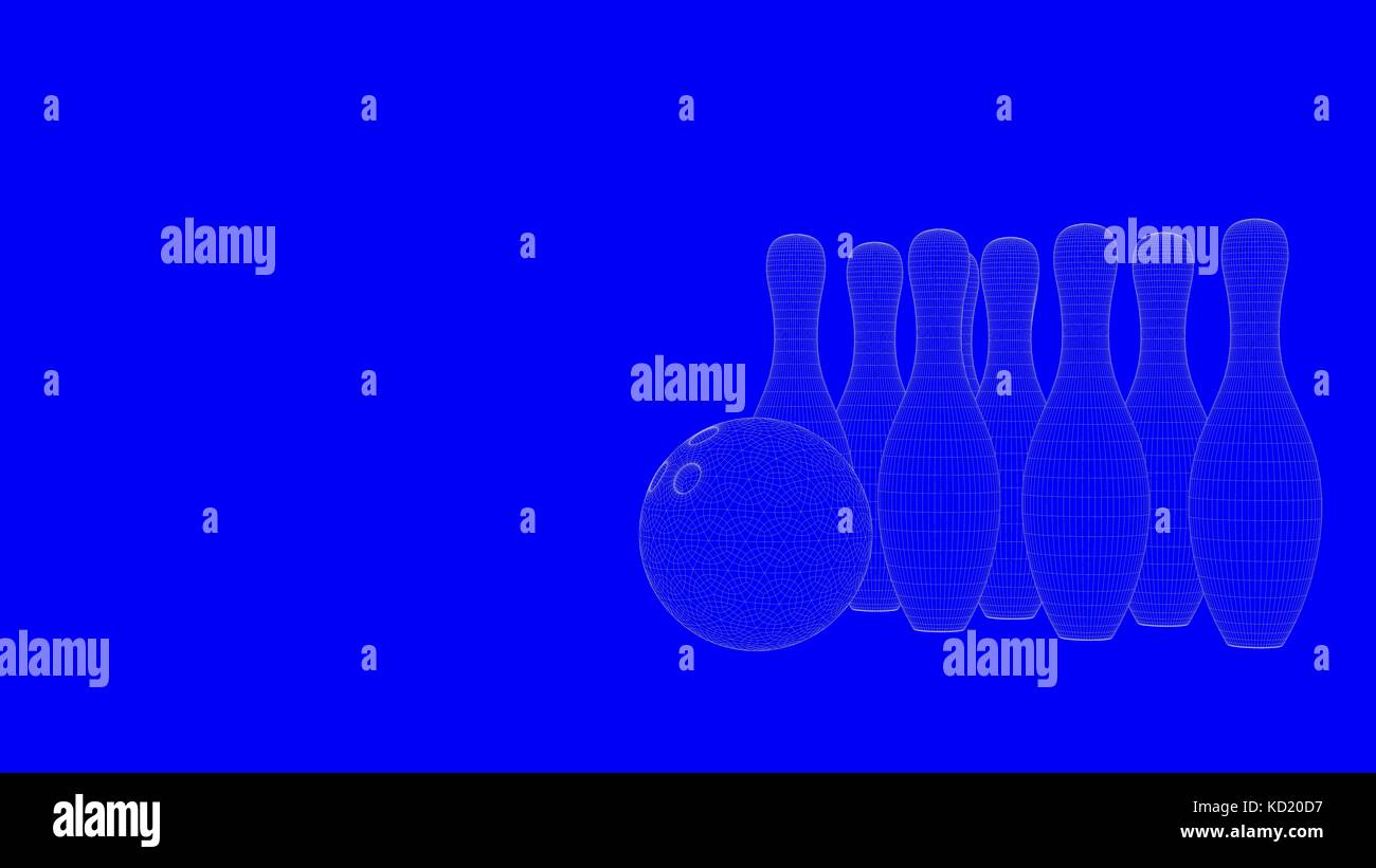 3d rendering of a blue print bowling in white lines on a blue ...