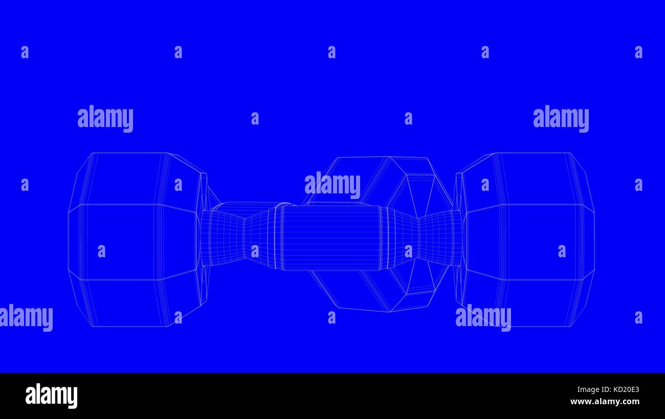 3d rendering of a blueprint gym equipments in white lines on a blue ...