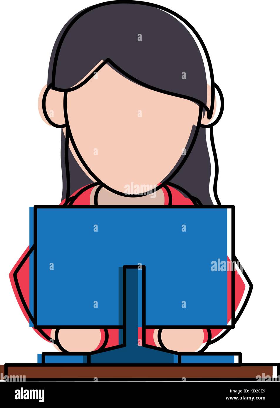 woman using computer icon image frontview vector illustration design ...