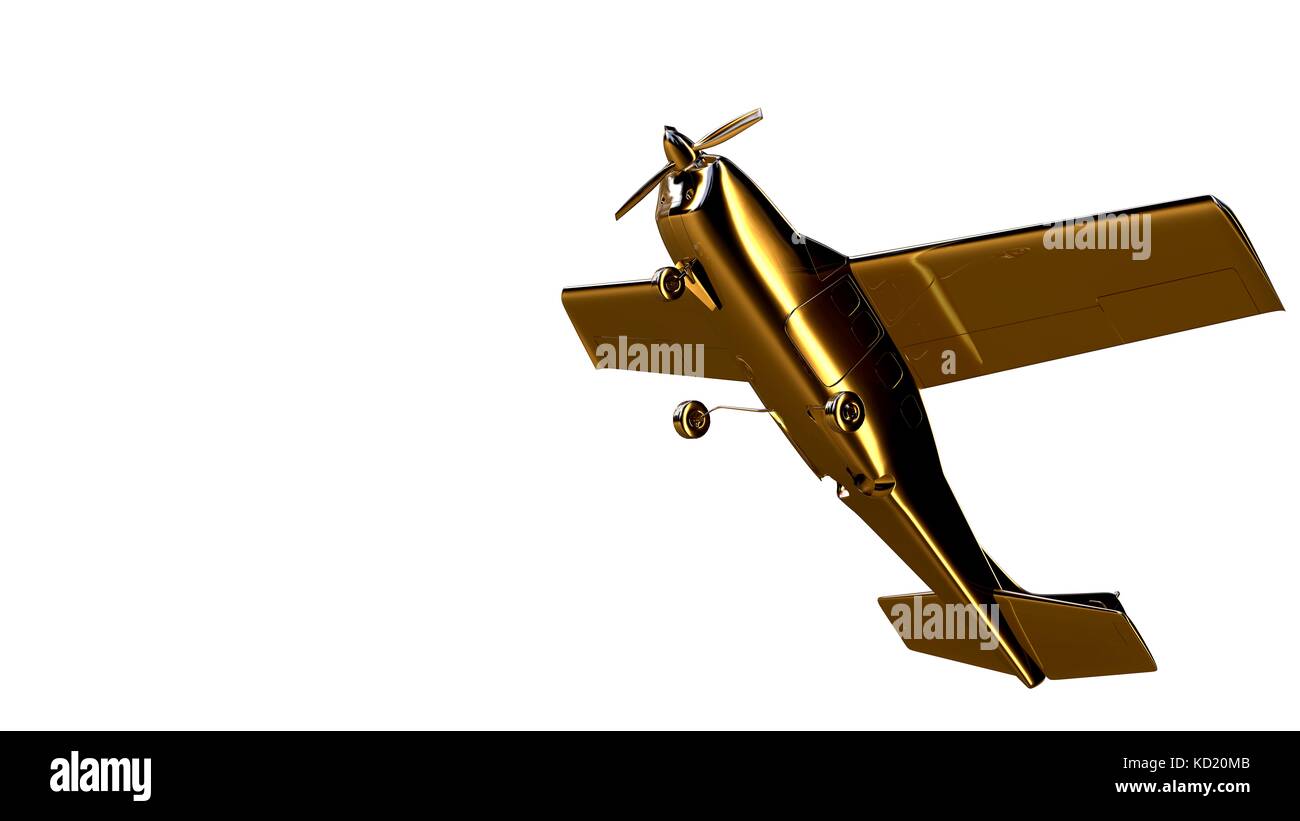 3d rendering of a golden airplane on isolated on a white background ...