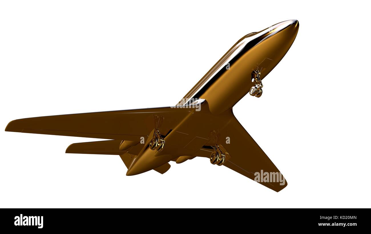 3d rendering of a golden airplane on isolated on a white background ...