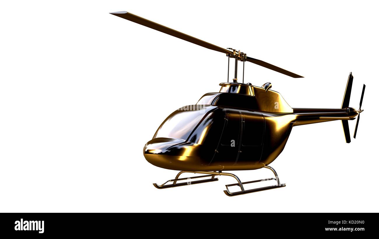 3d rendering of a golden helicopter on isolated on a white background ...