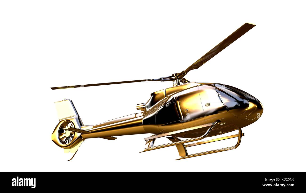 3d rendering of a golden helicopter on isolated on a white background ...