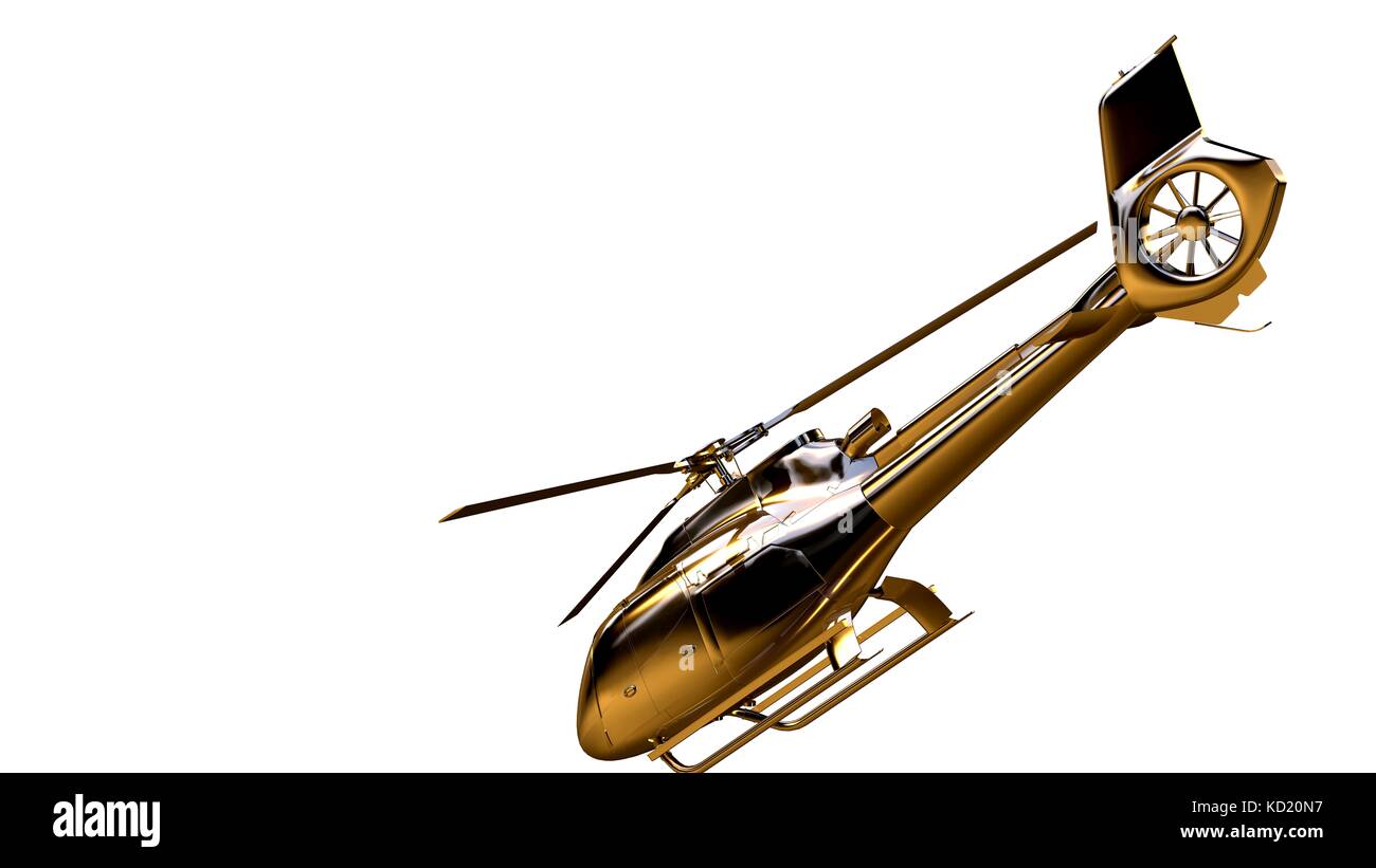 3d rendering of a golden helicopter on isolated on a white background ...