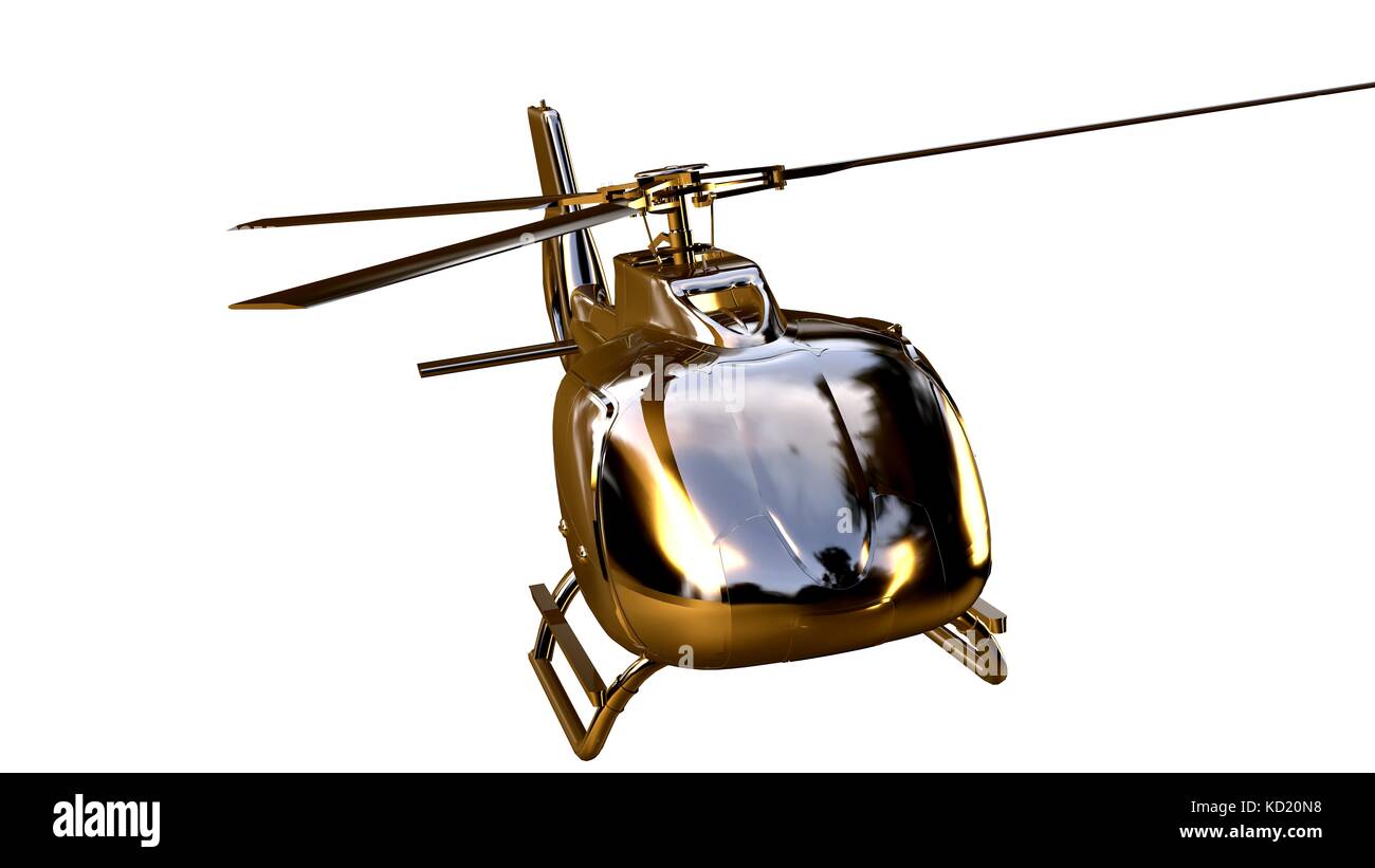 3d rendering of a golden helicopter on isolated on a white background ...