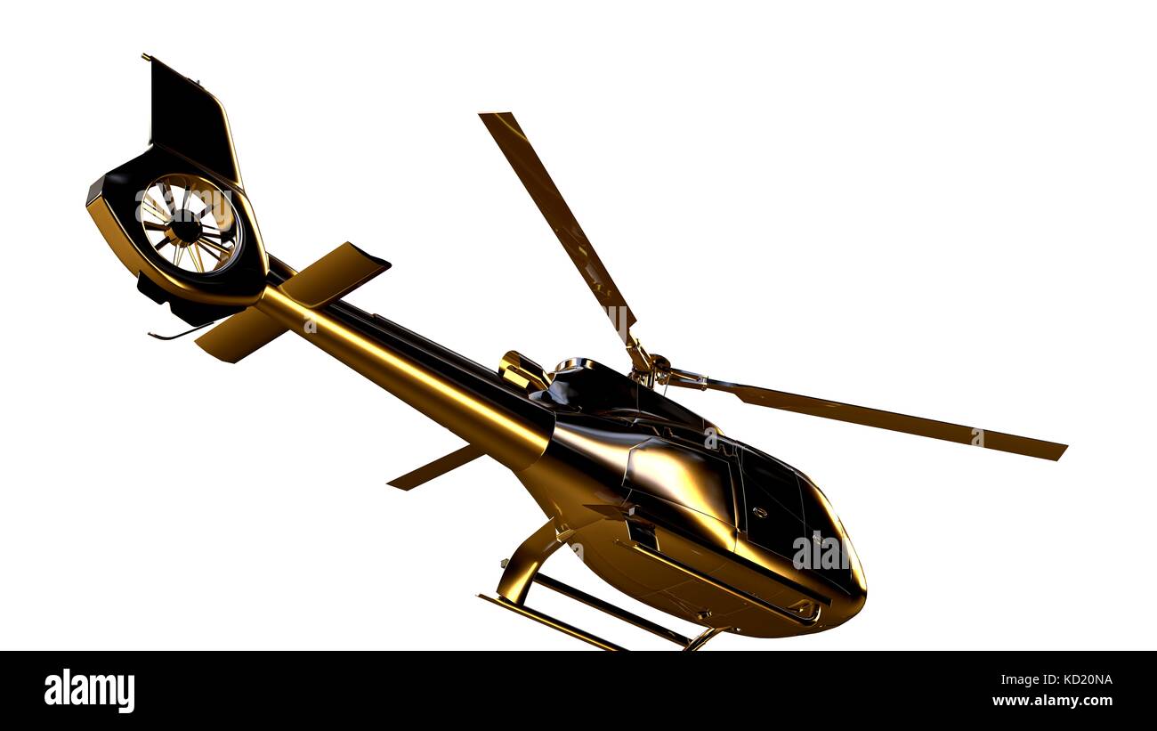 3d rendering of a golden helicopter on isolated on a white background ...