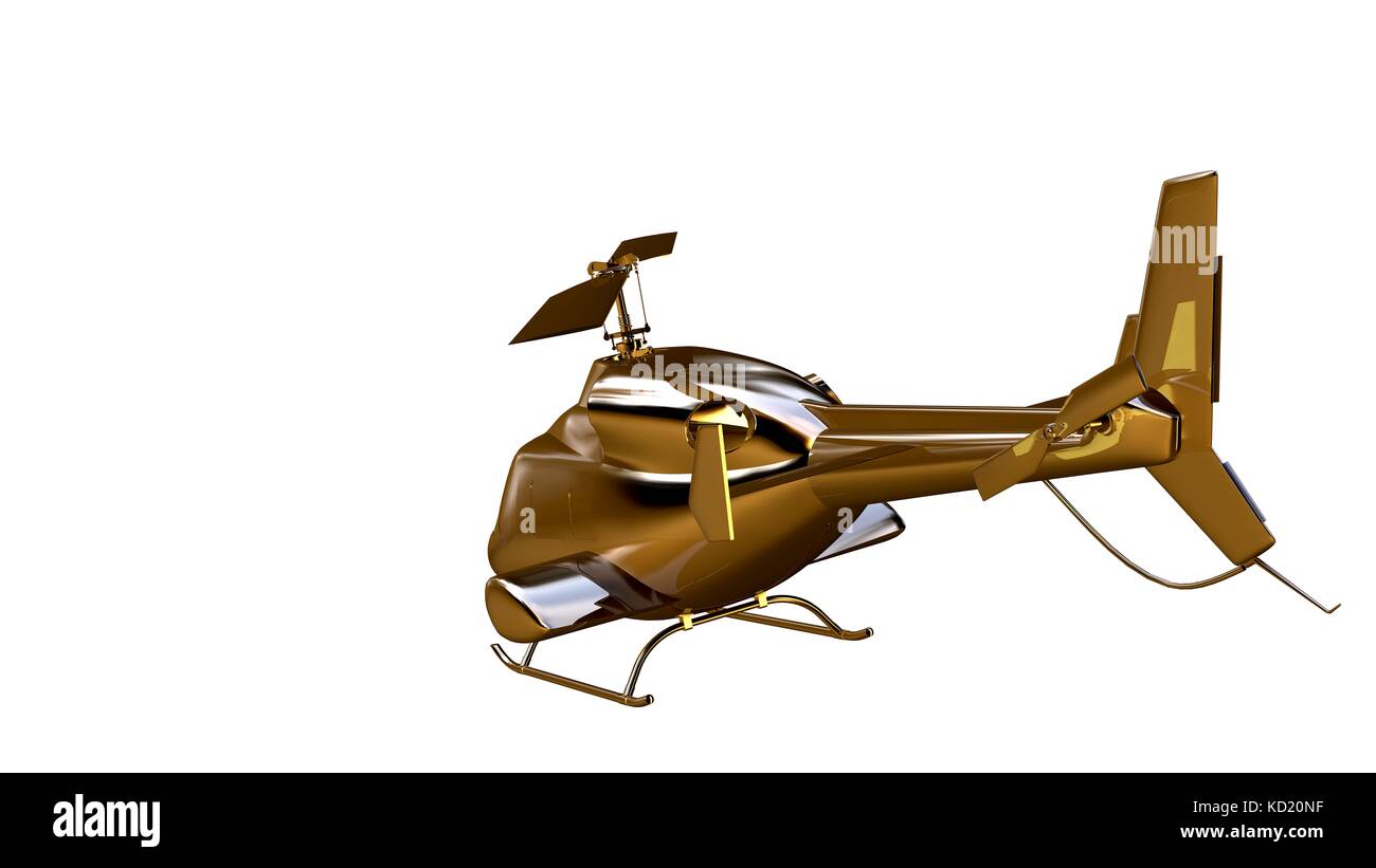 3d rendering of a golden helicopter on isolated on a white background ...