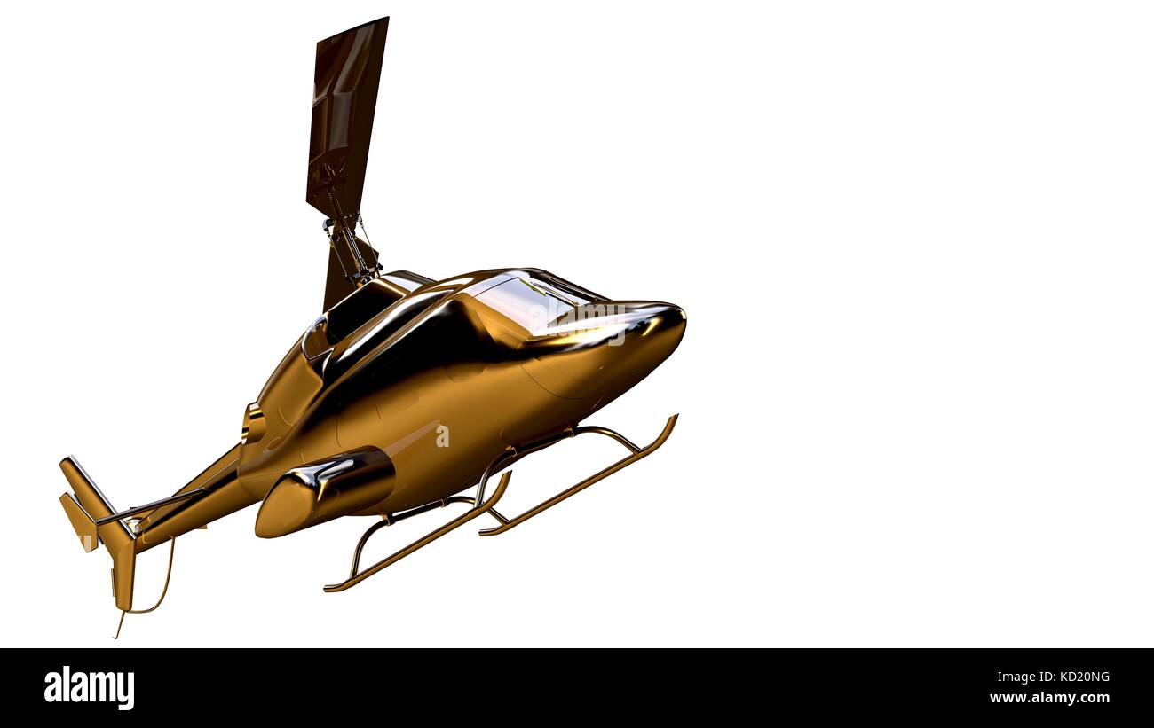 3d rendering of a golden helicopter on isolated on a white background ...