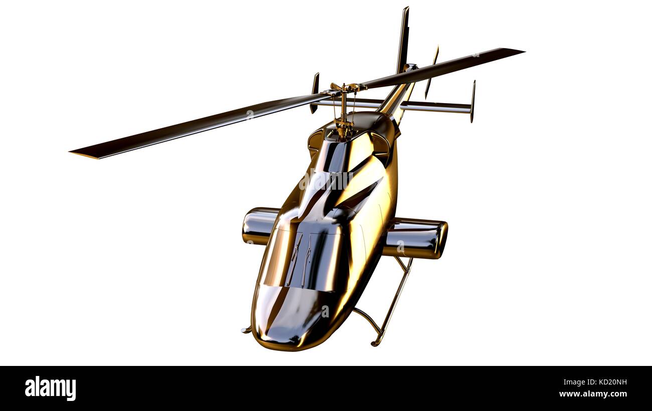 3d rendering of a golden helicopter on isolated on a white background ...