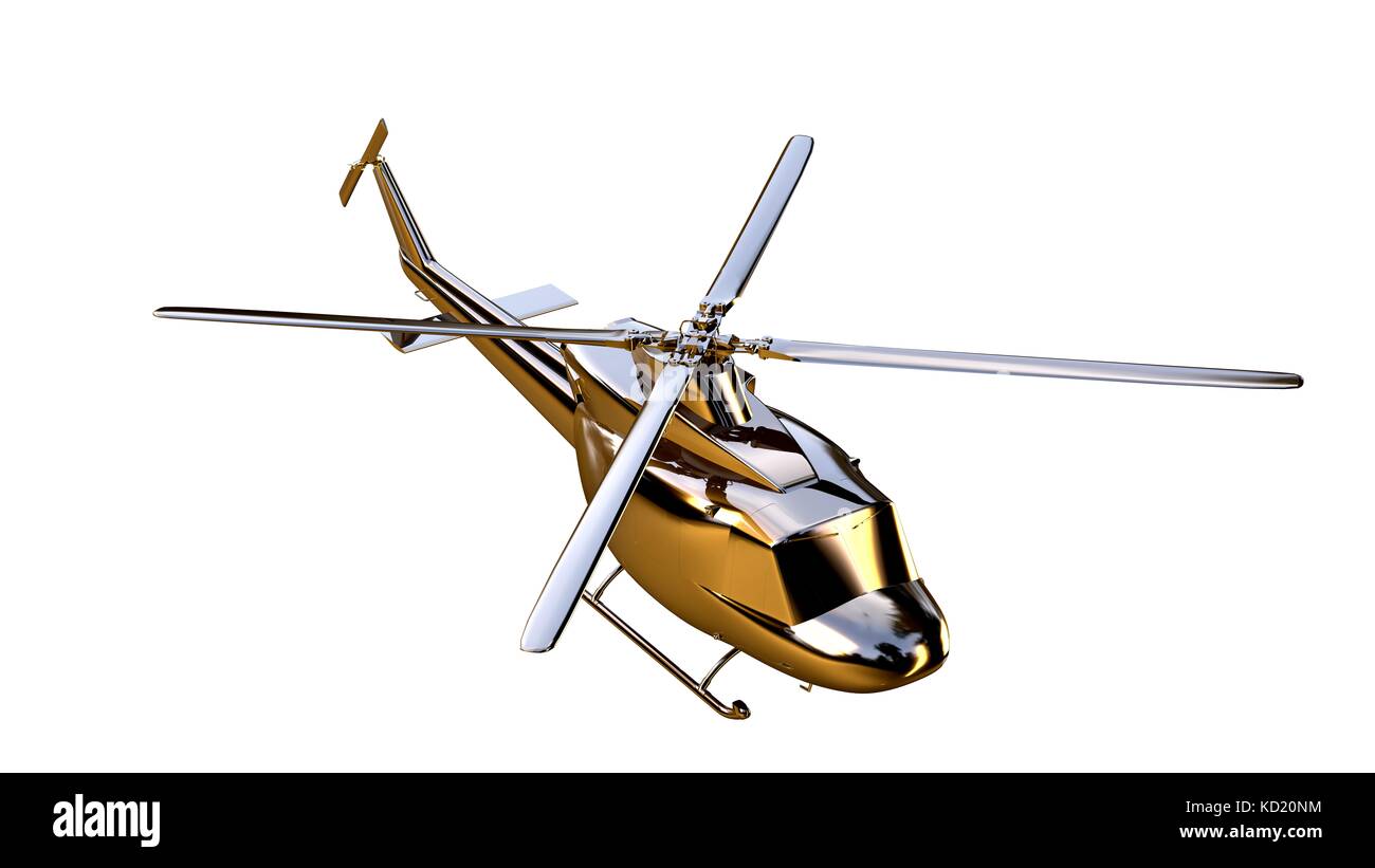 3d rendering of a golden helicopter on isolated on a white background ...