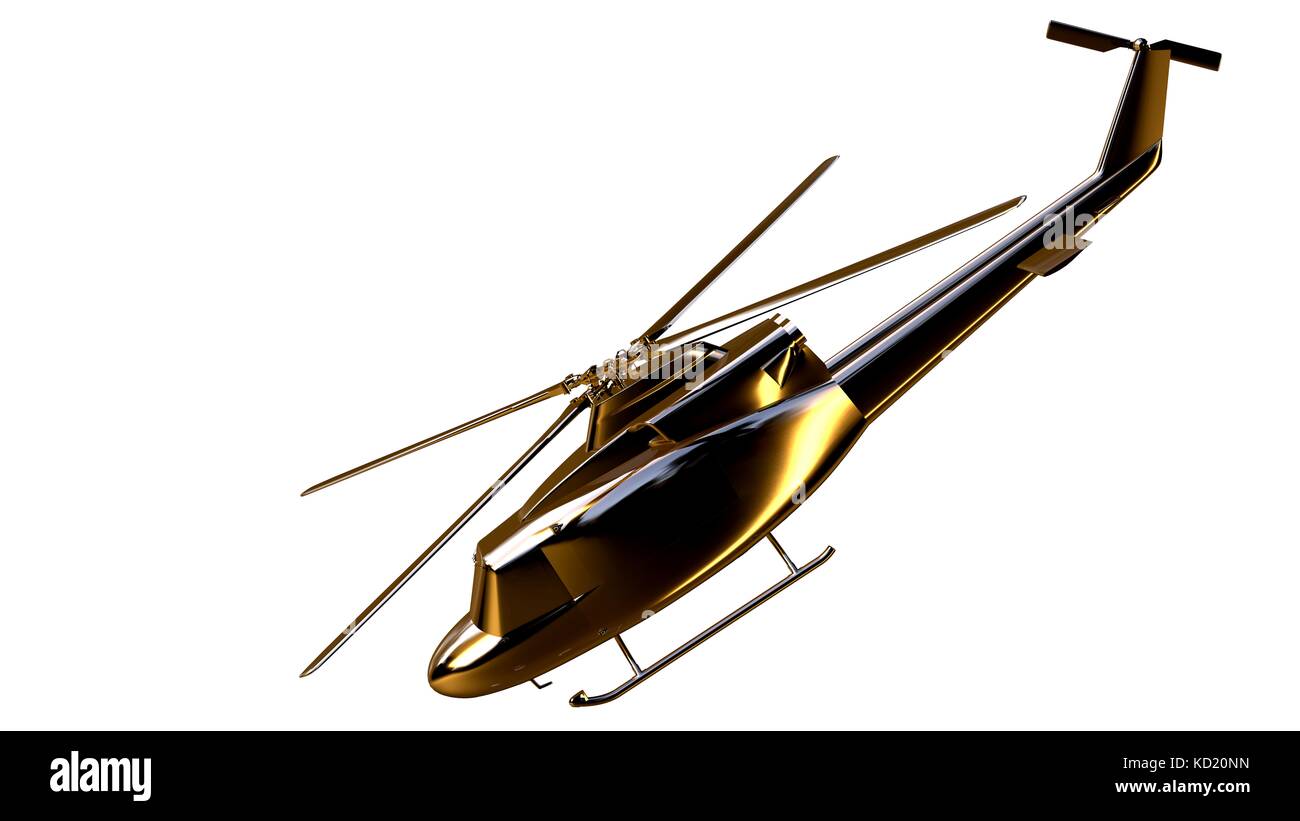 3d rendering of a golden helicopter on isolated on a white background ...