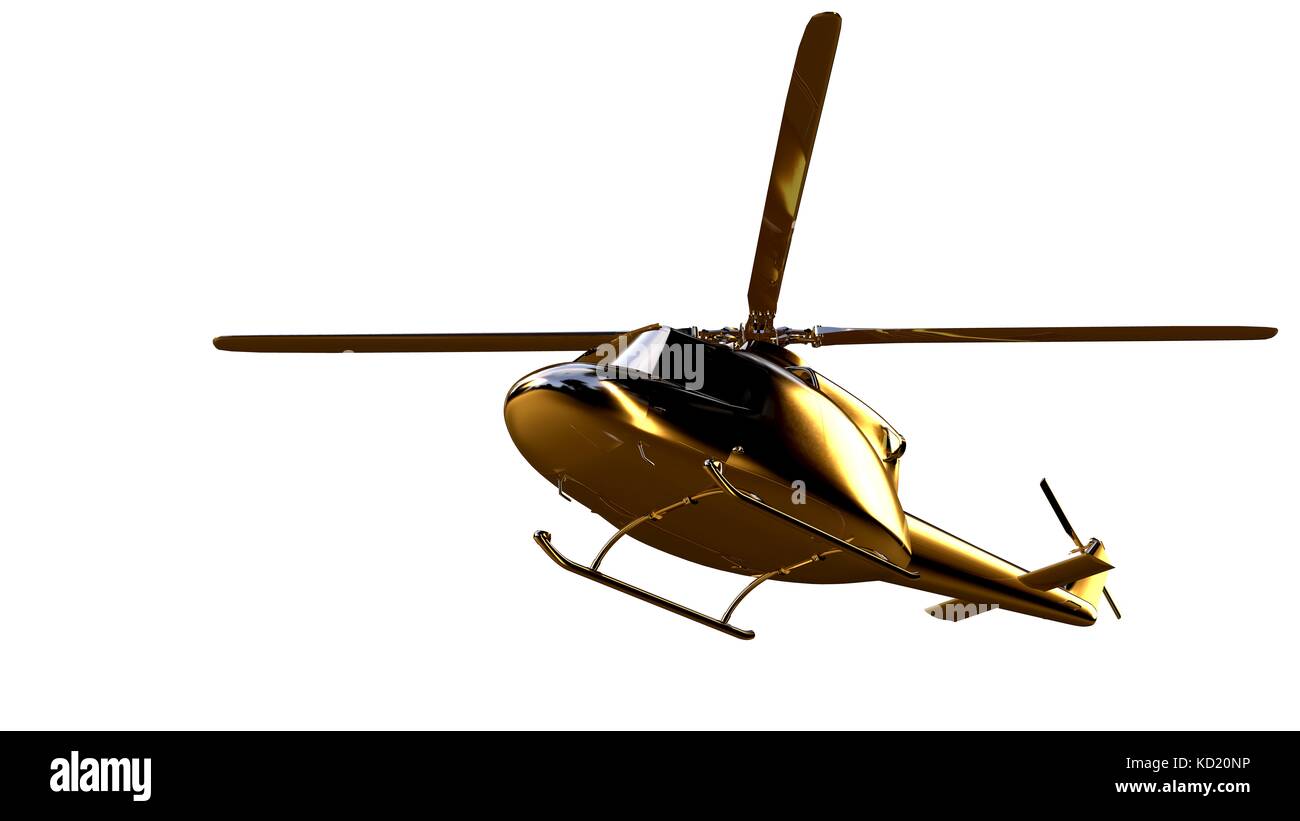 3d rendering of a golden helicopter on isolated on a white background ...