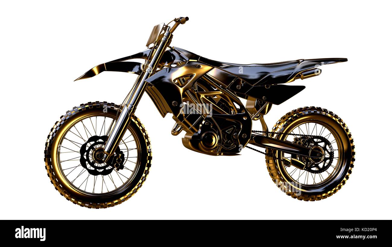3d rendering of a golden motorcycle on isolated on a white background ...