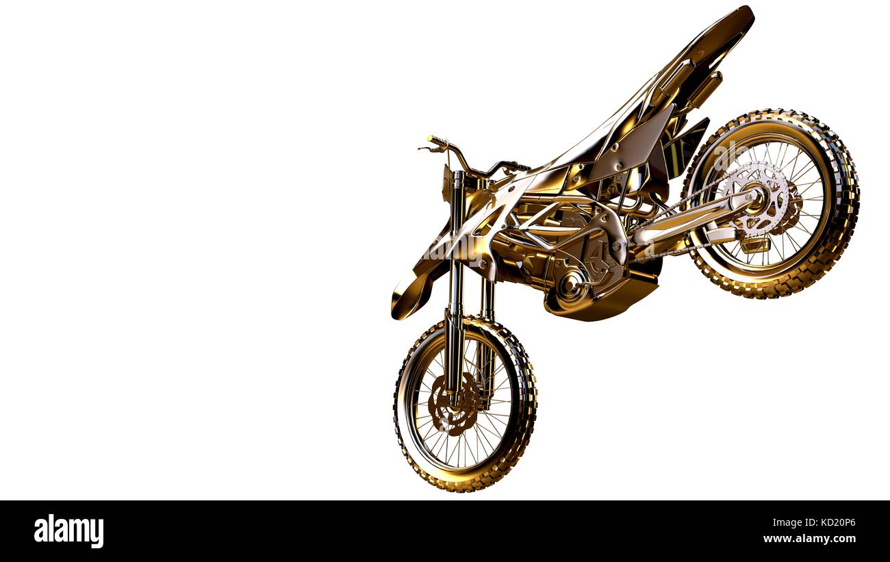 3d rendering of a golden motorcycle on isolated on a white background ...