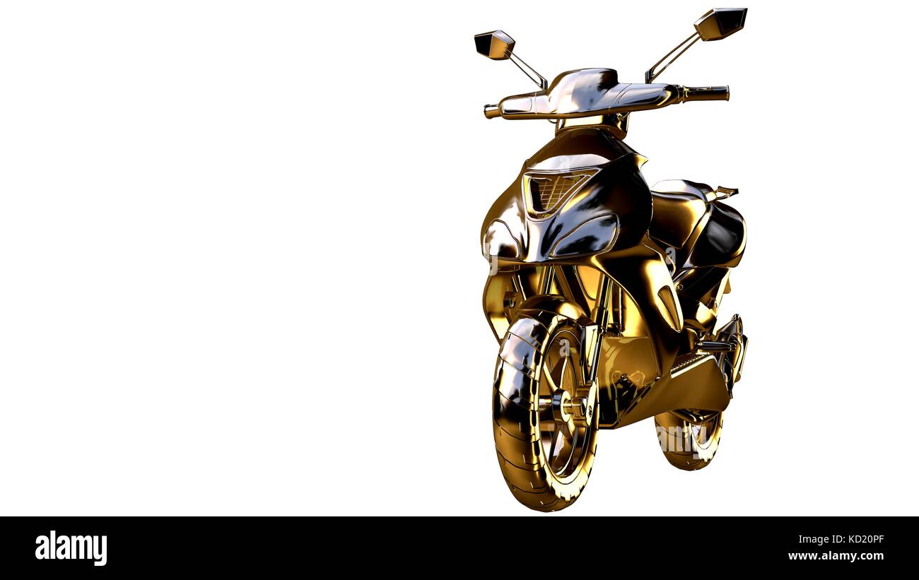 3d rendering of a golden motorcycle on isolated on a white background ...