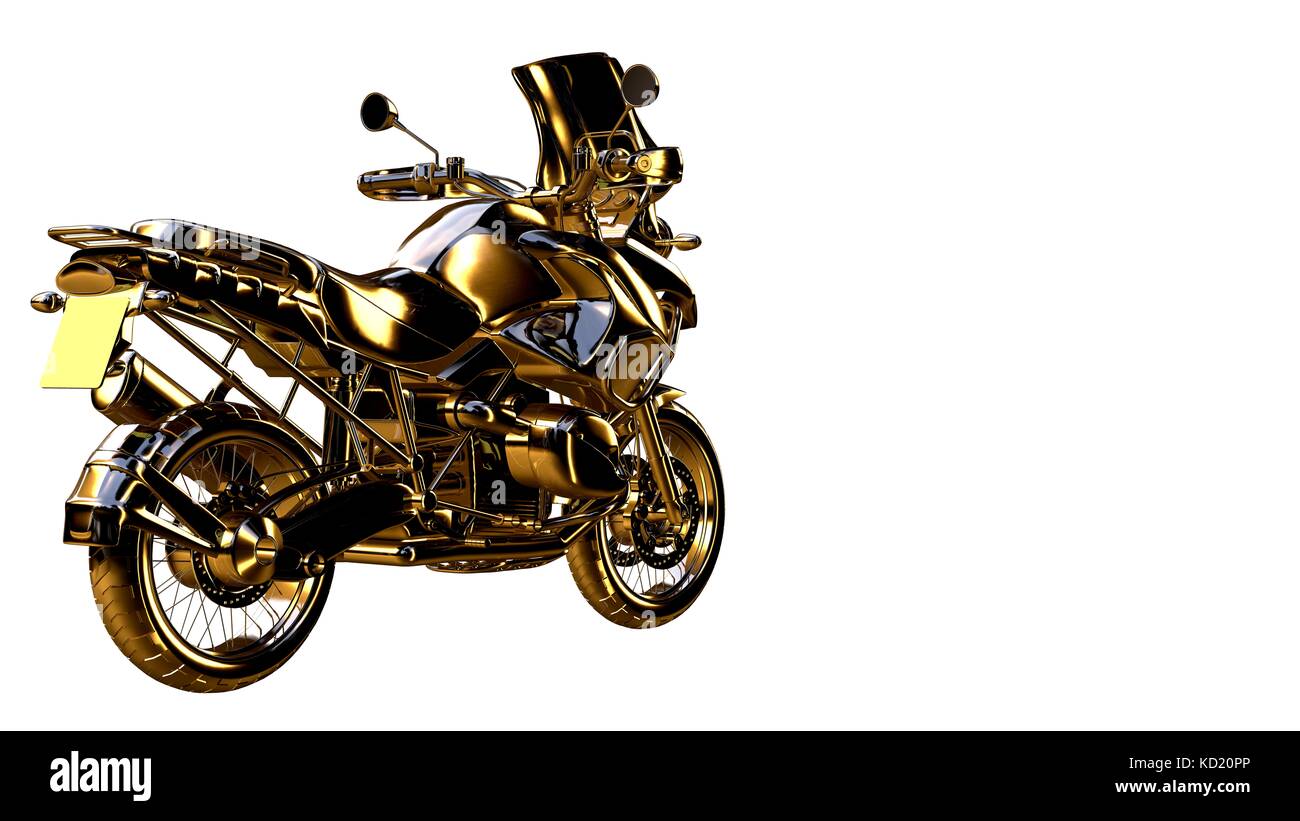 3d rendering of a golden motorcycle on isolated on a white background ...