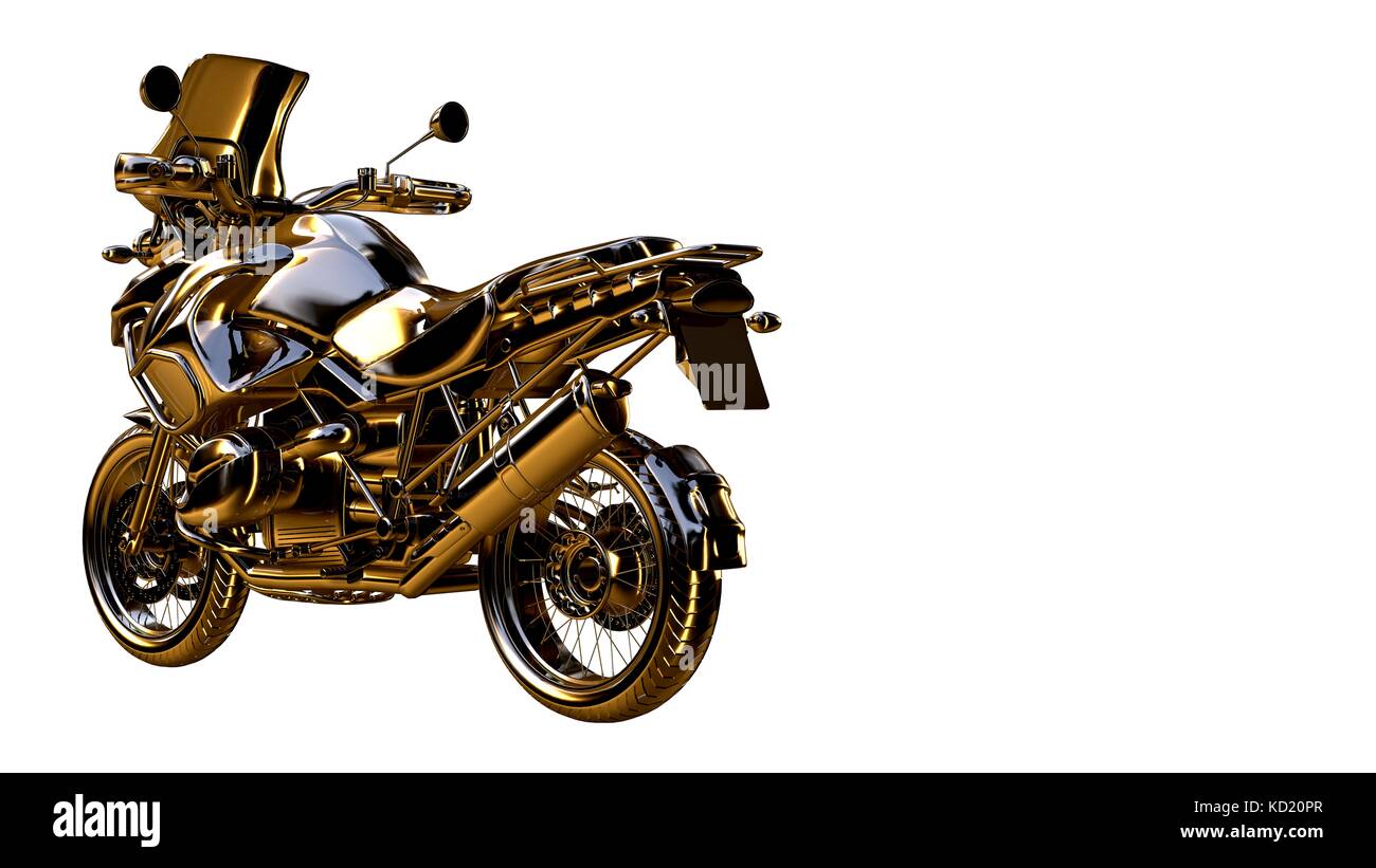 3d rendering of a golden motorcycle on isolated on a white background ...