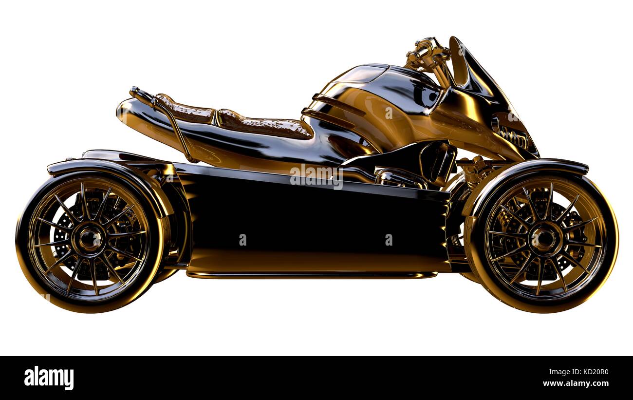 3d rendering of a golden motorcycle on isolated on a white background ...