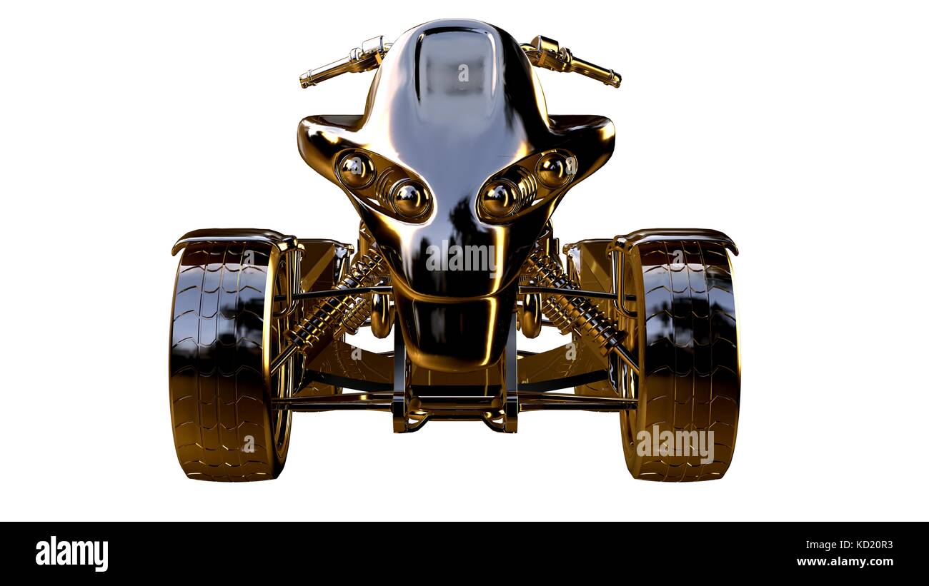 3d rendering of a golden motorcycle on isolated on a white background ...