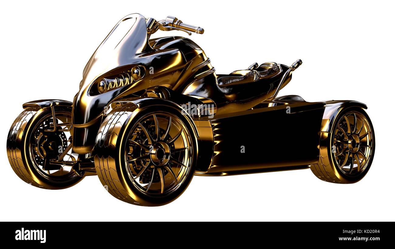 3d rendering of a golden motorcycle on isolated on a white background ...