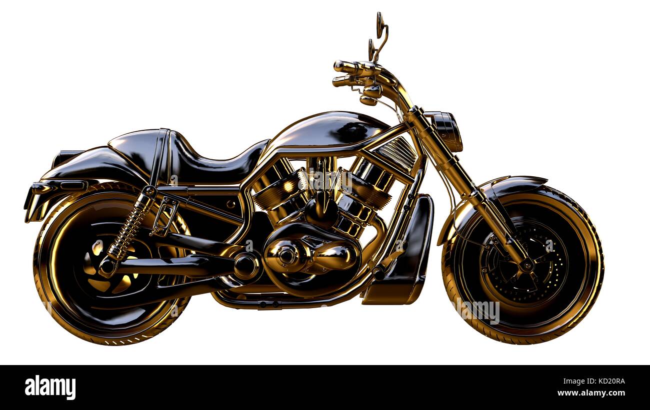 3d rendering of a golden motorcycle on isolated on a white background ...