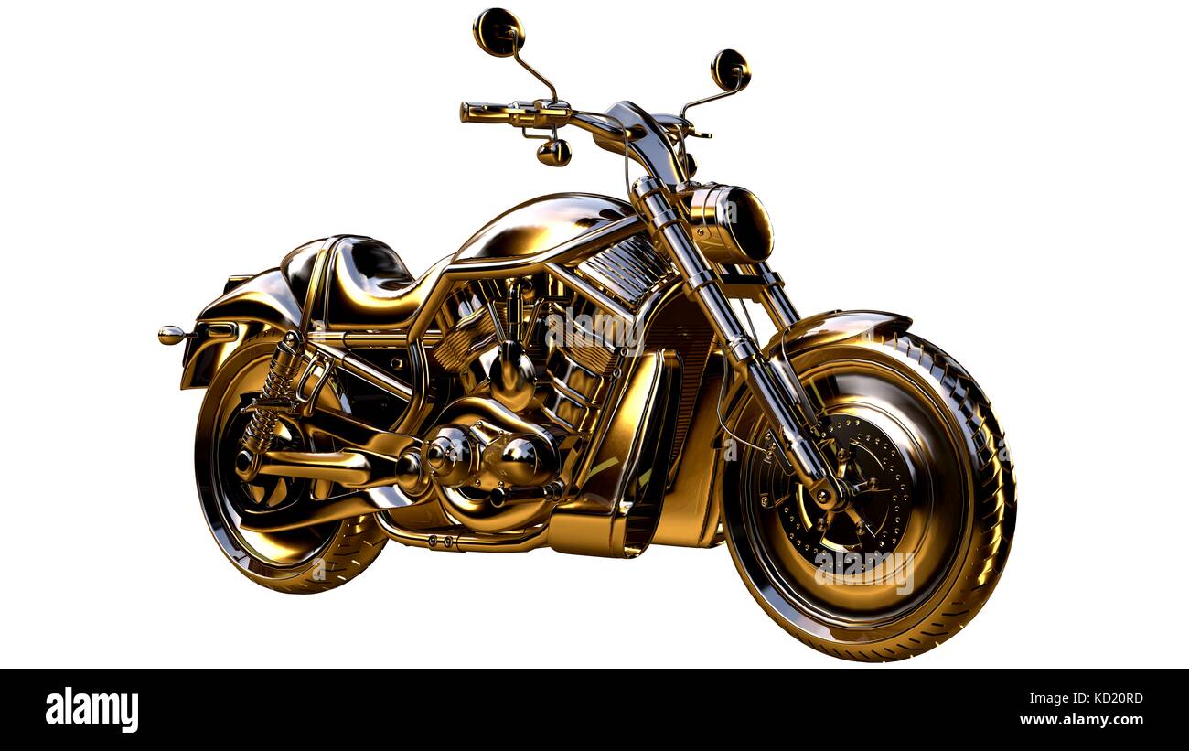 3d rendering of a golden motorcycle on isolated on a white background ...