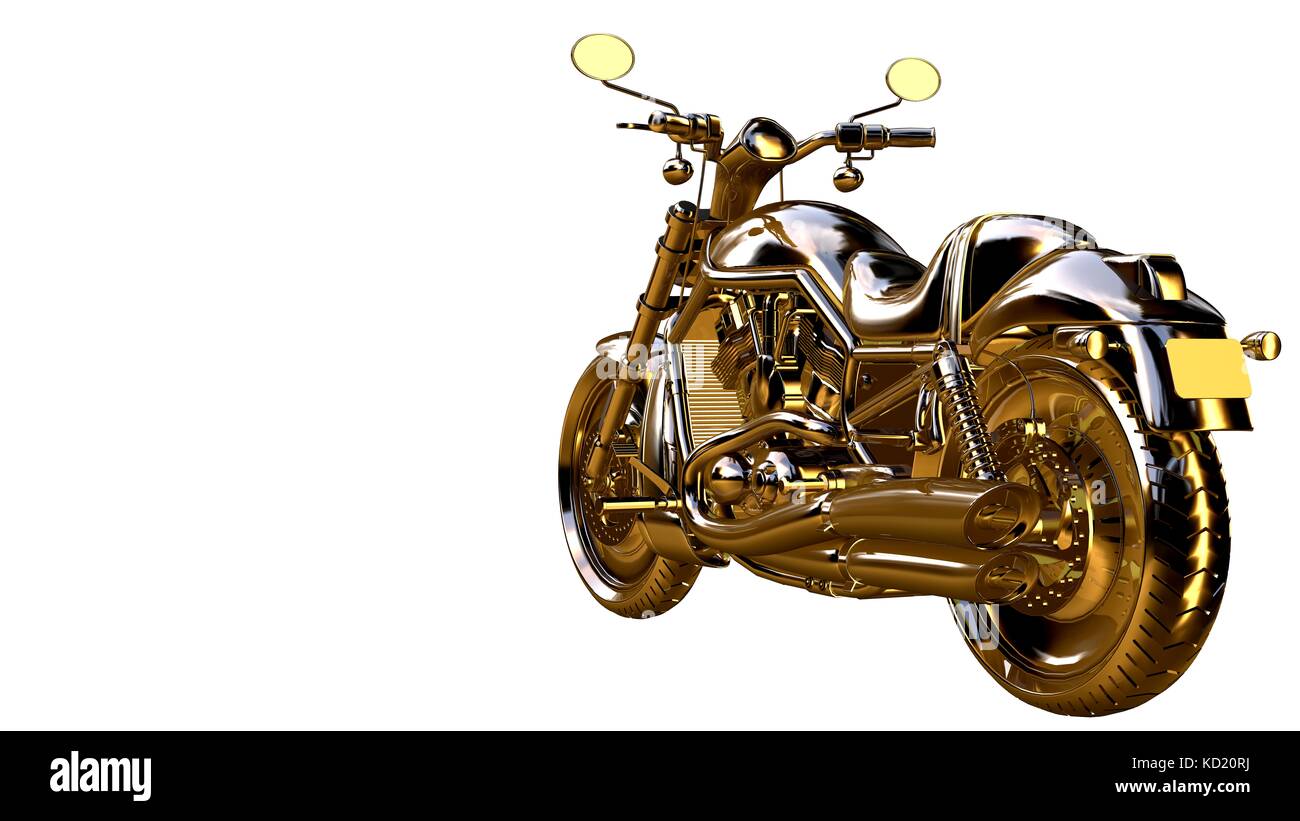 3d rendering of a golden motorcycle on isolated on a white background ...