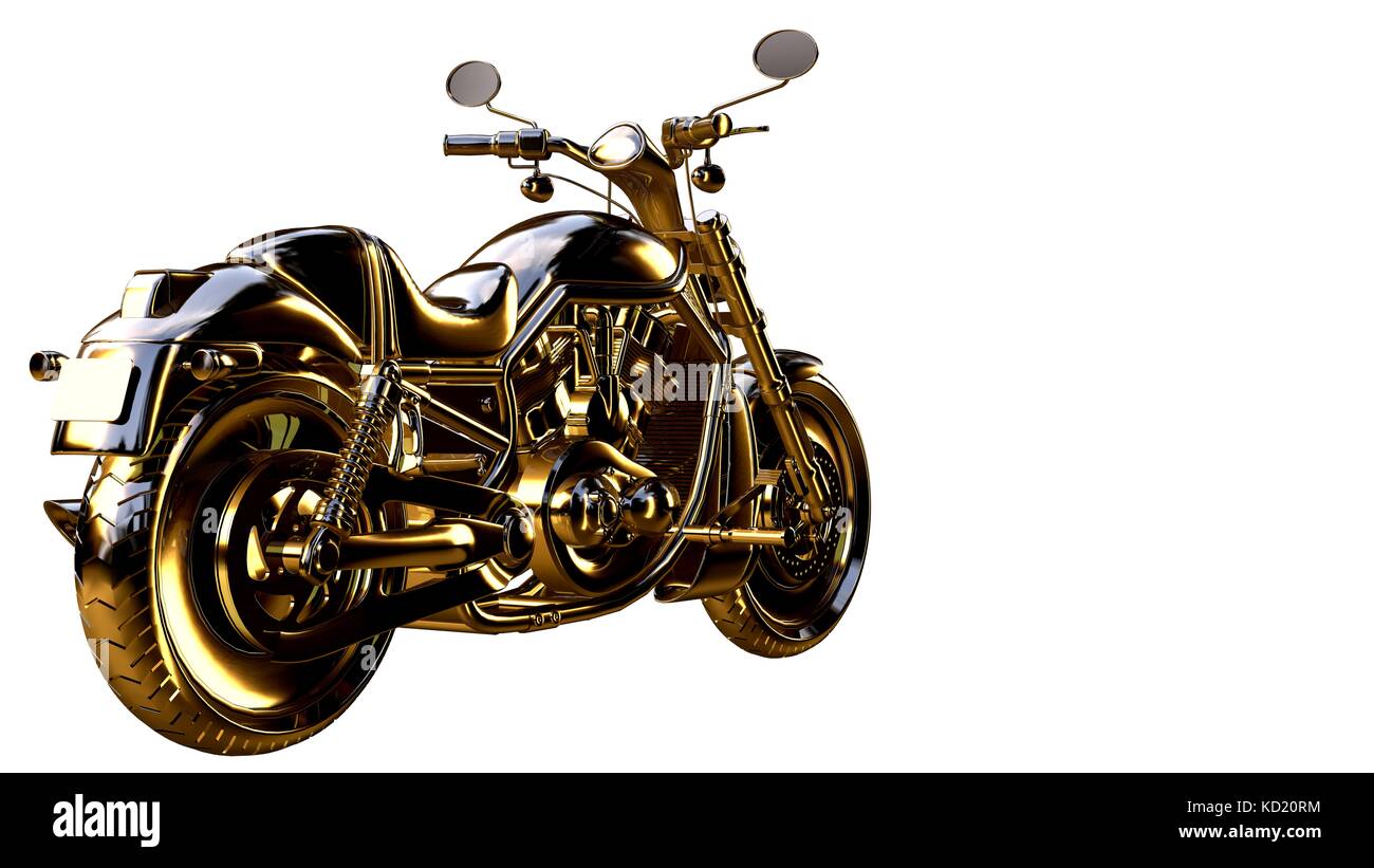 3d rendering of a golden motorcycle on isolated on a white background ...