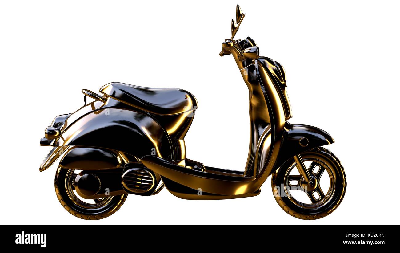 3d rendering of a golden motorcycle on isolated on a white background ...