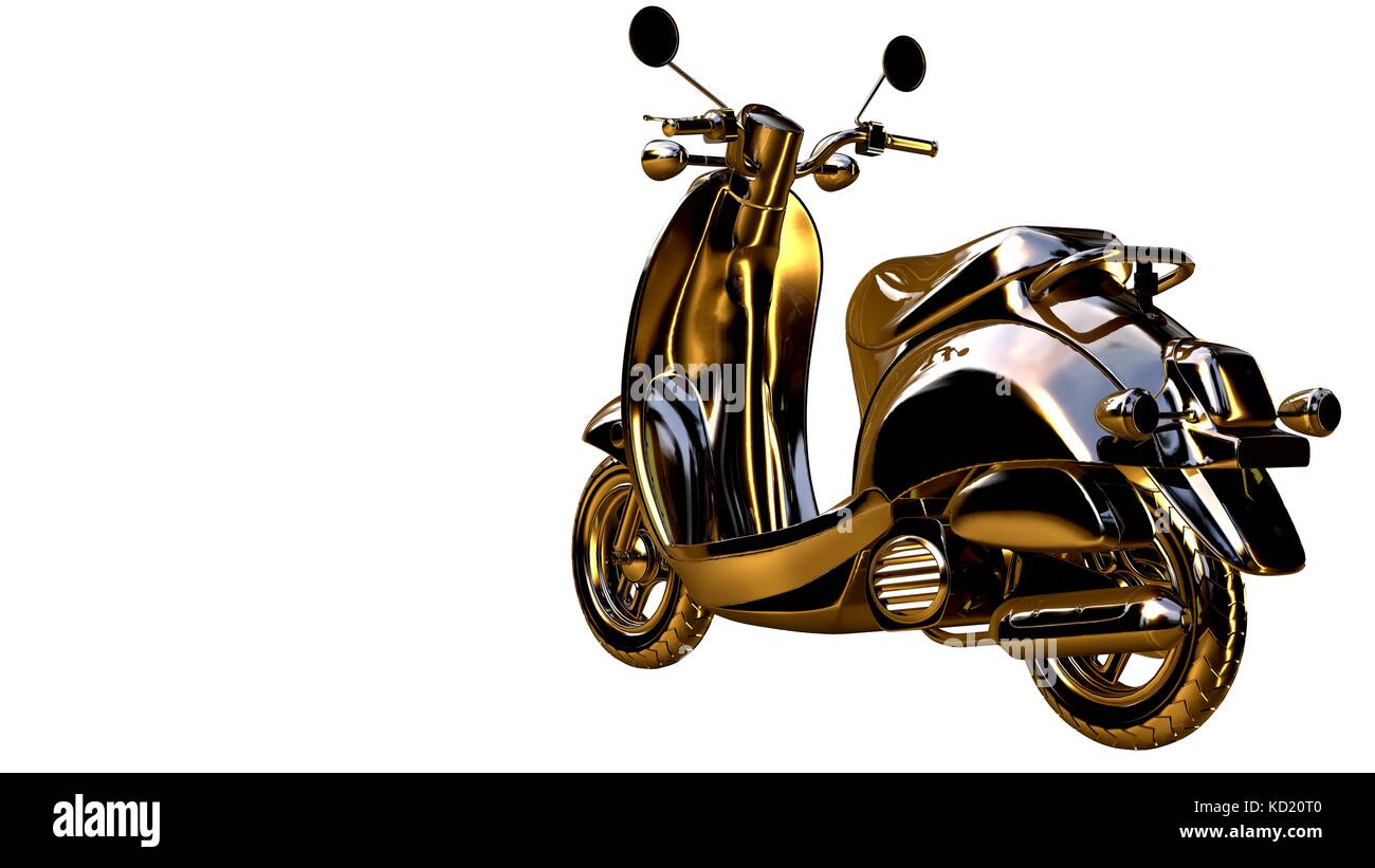 3d rendering of a golden motorcycle on isolated on a white background ...