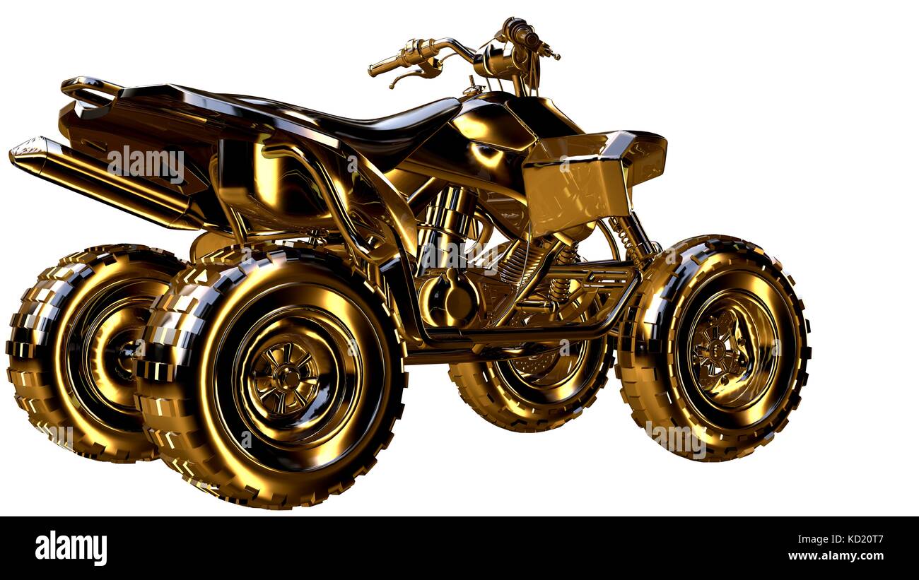 3d rendering of a golden motorcycle on isolated on a white background ...