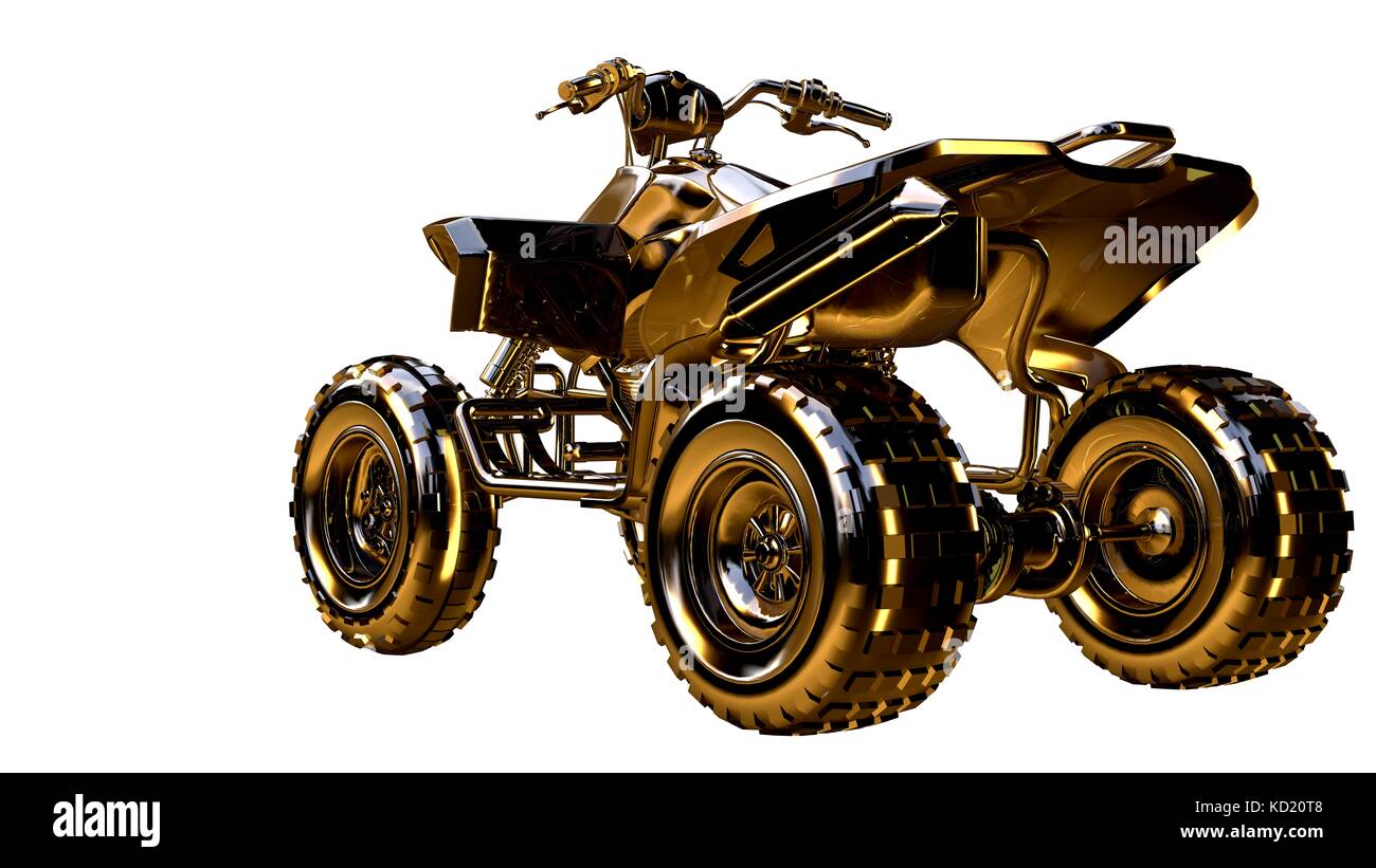 3d rendering of a golden motorcycle on isolated on a white background ...