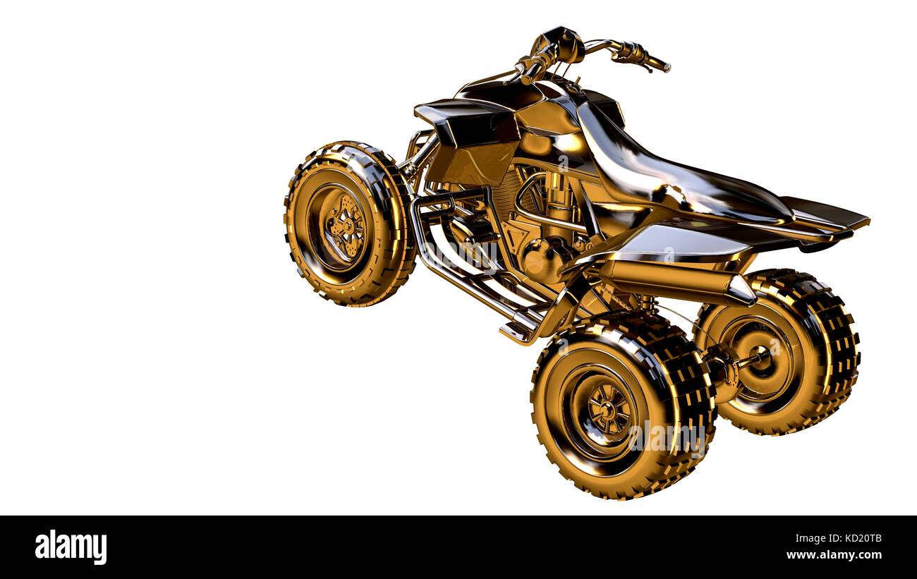 3d rendering of a golden motorcycle on isolated on a white background ...