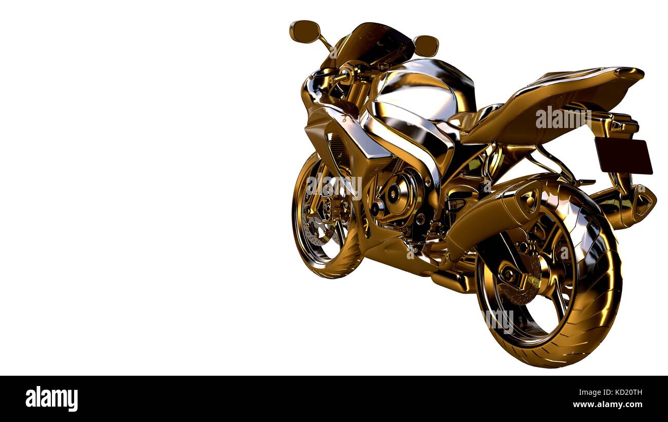 3d rendering of a golden motorcycle on isolated on a white background ...