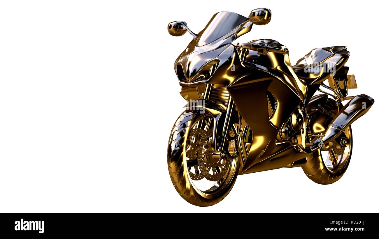 3d rendering of a golden motorcycle on isolated on a white background ...