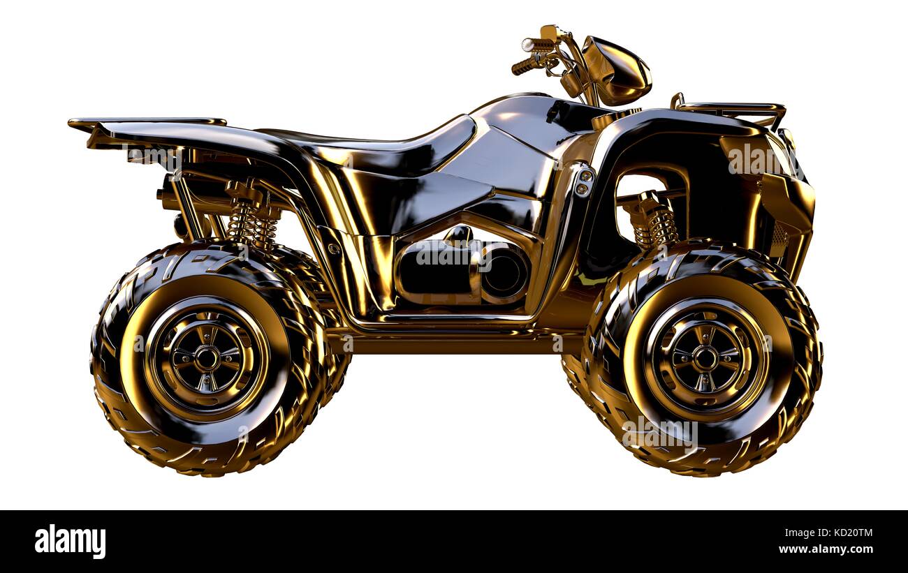 3d rendering of a golden motorcycle on isolated on a white background ...