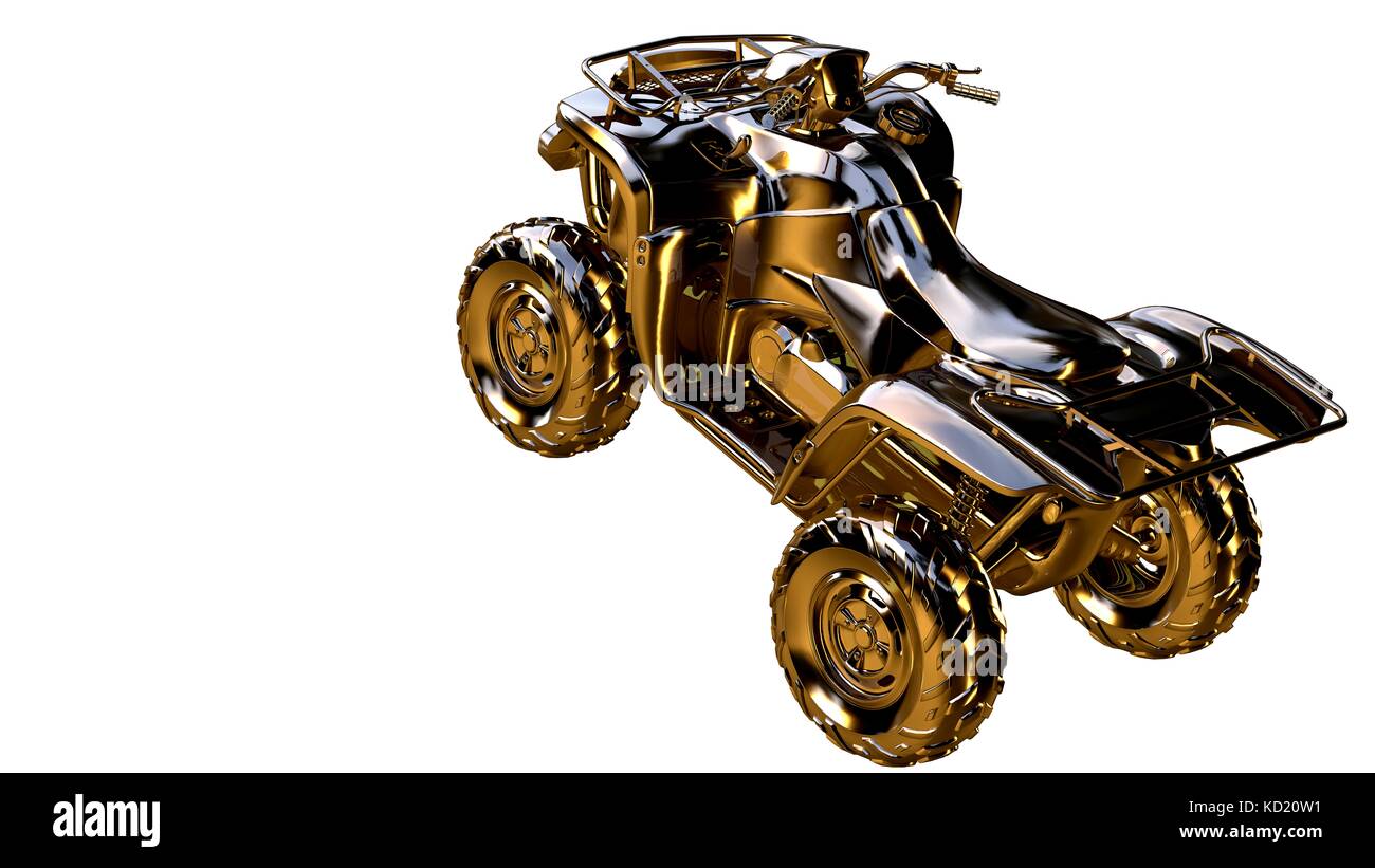 3d rendering of a golden motorcycle on isolated on a white background ...