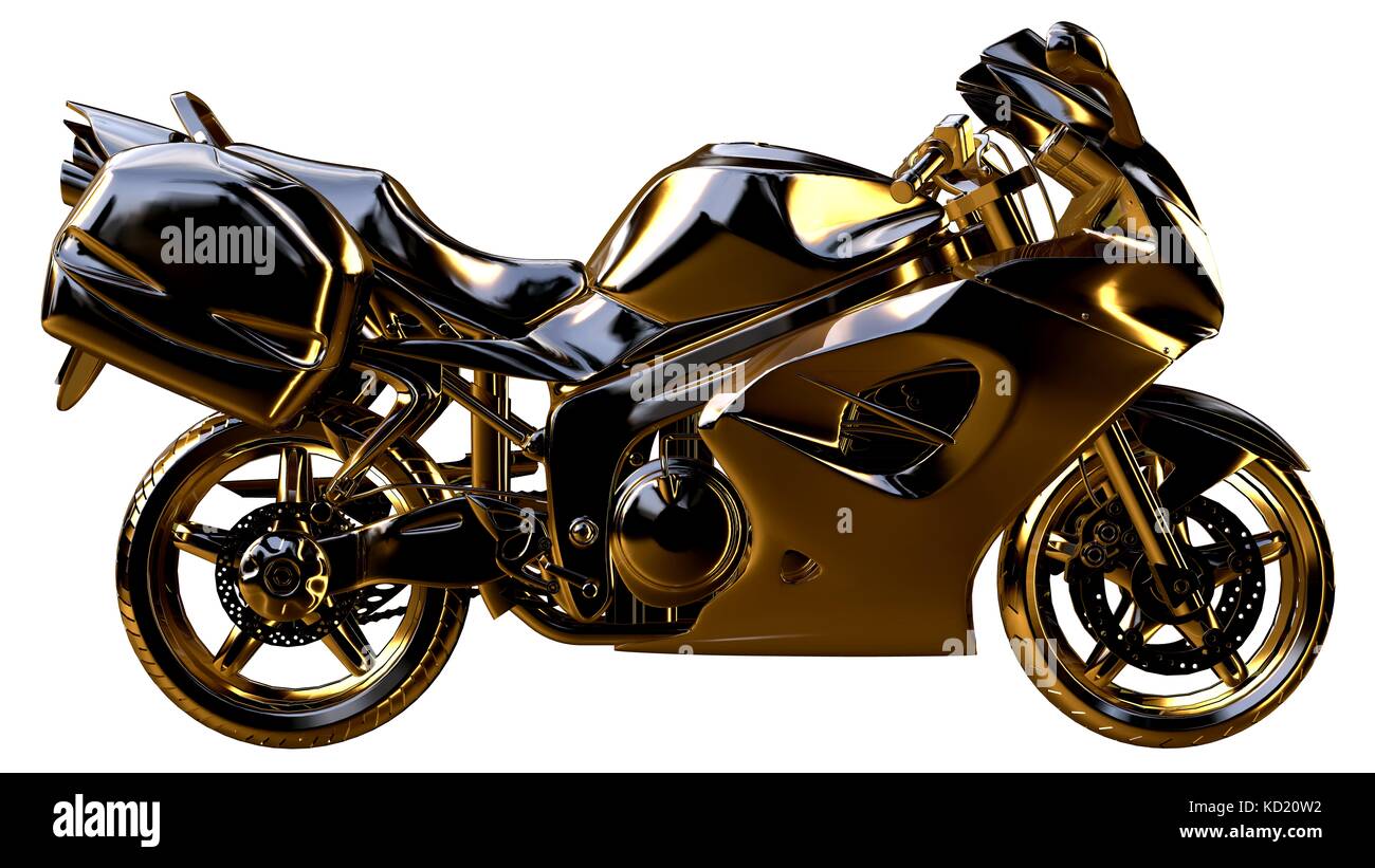 3d rendering of a golden motorcycle on isolated on a white background ...