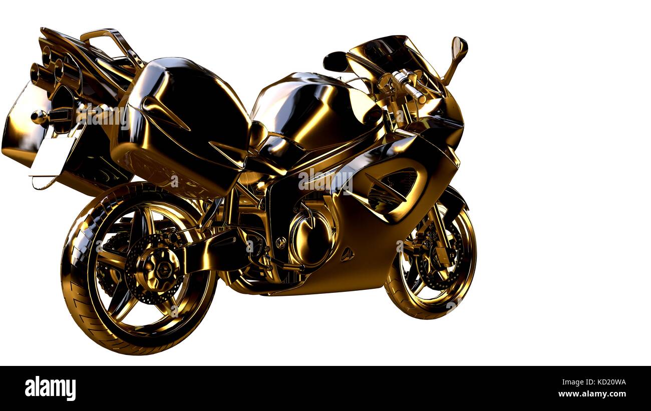 3d rendering of a golden motorcycle on isolated on a white background ...