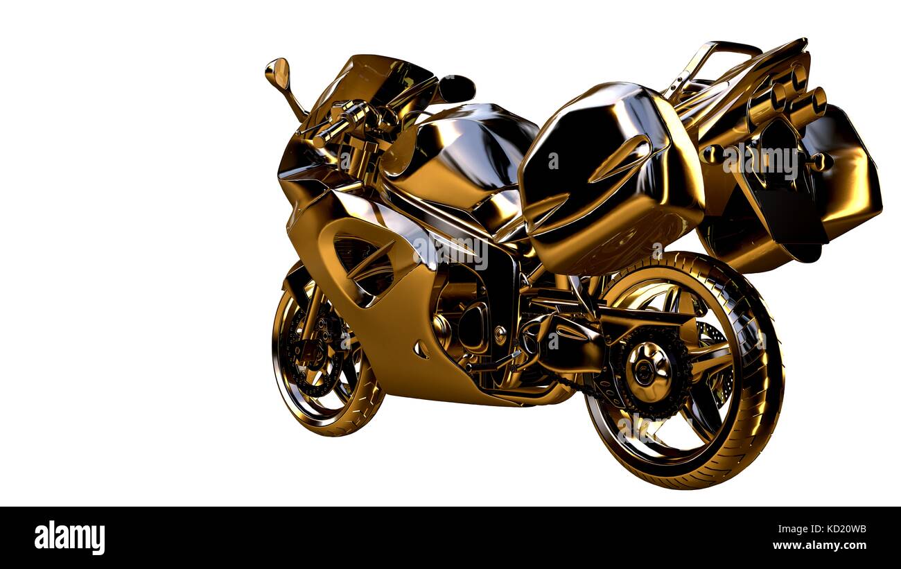 3d rendering of a golden motorcycle on isolated on a white background ...