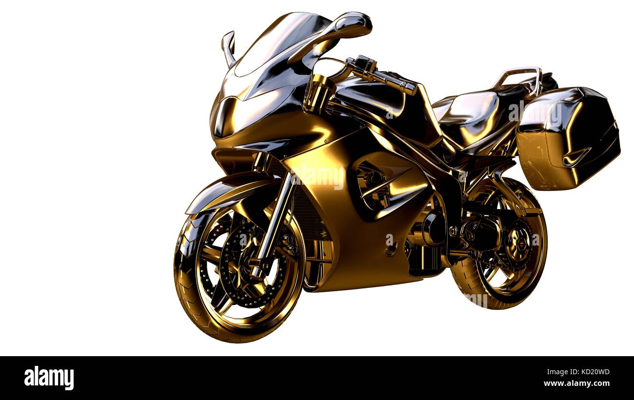 3d rendering of a golden motorcycle on isolated on a white background ...