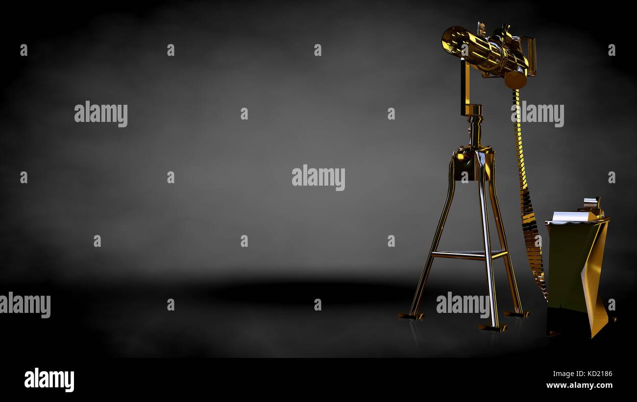 3d rendering of a golden shooting gun on a dark background Stock Photo ...