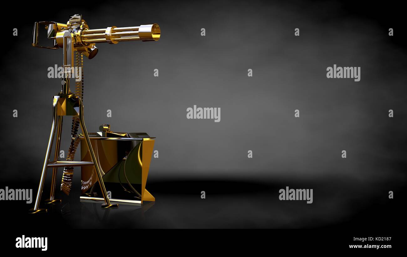 3d rendering of a golden shooting gun on a dark background Stock Photo ...