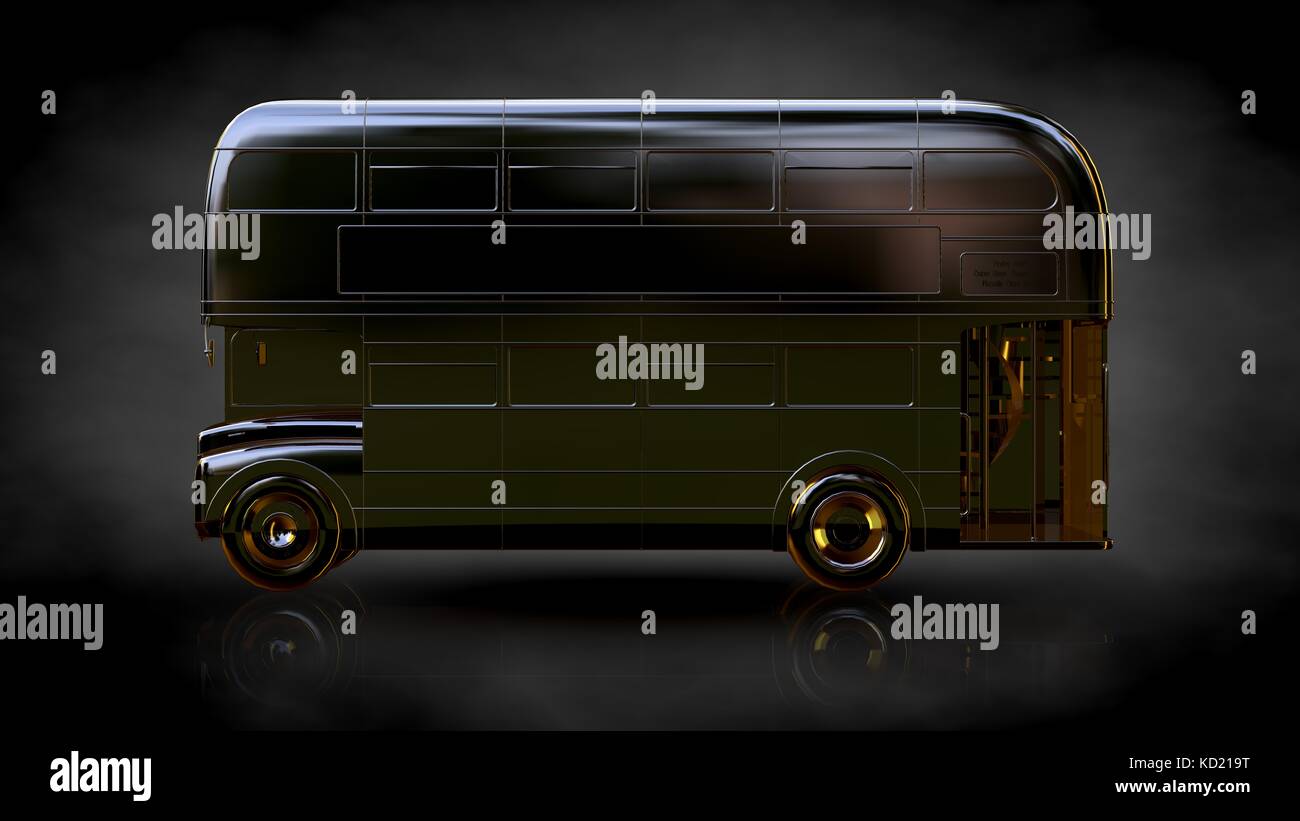 3d rendering of a golden bus on a dark background Stock Photo - Alamy